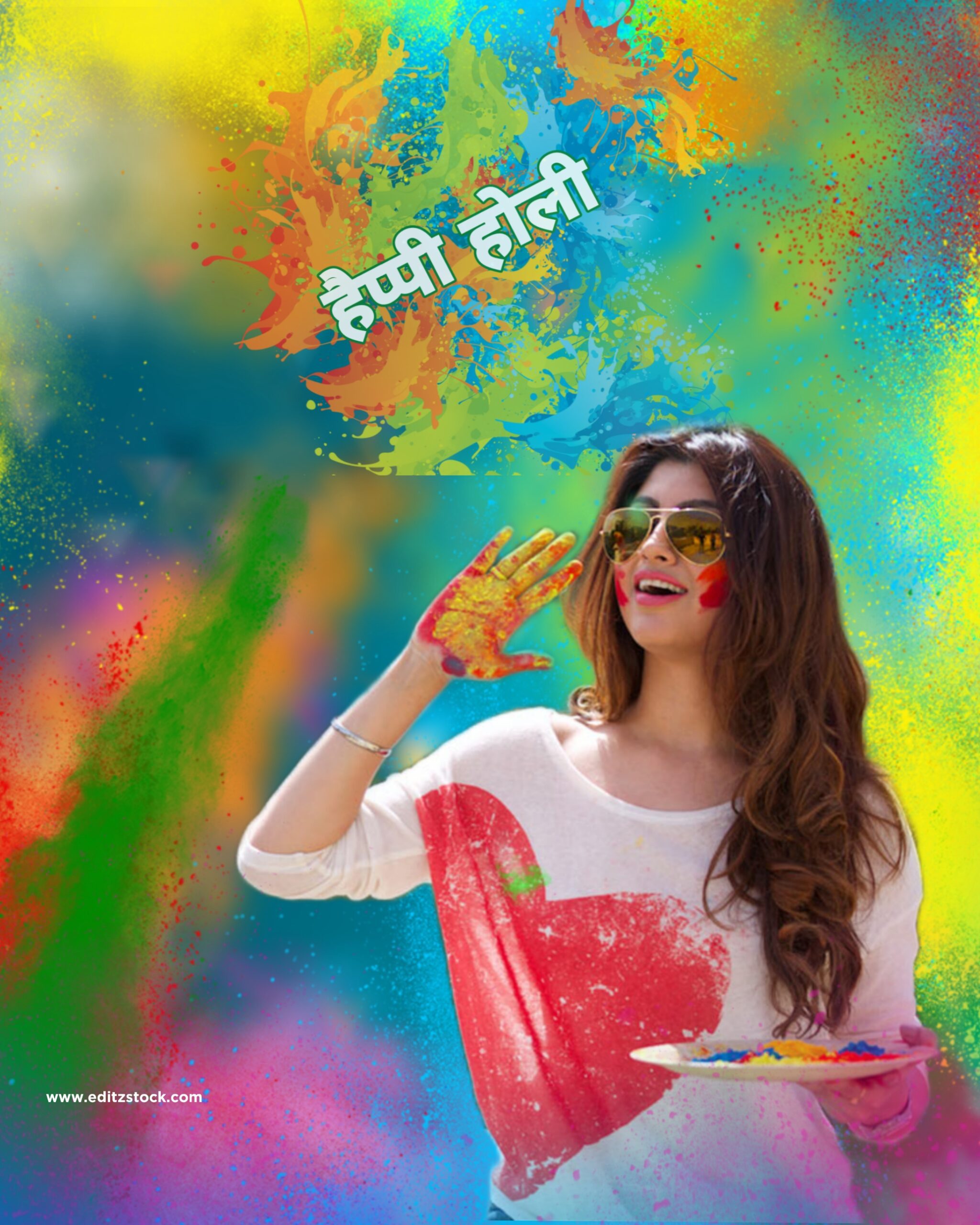 Happy Holi Hd Background With Girl